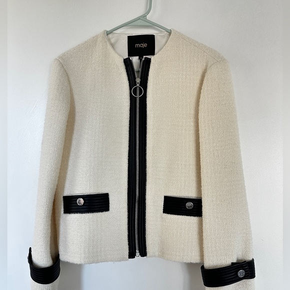 Maje | Jackets & Coats | Maje Cream And Black Womens Jacket 38 | Poshmark